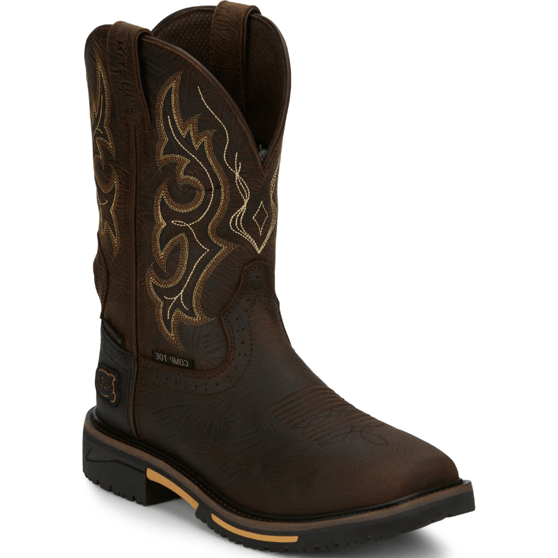 Justin Men's Joist Chocolate Brown Composite Toe Waterproof Work Boots ...